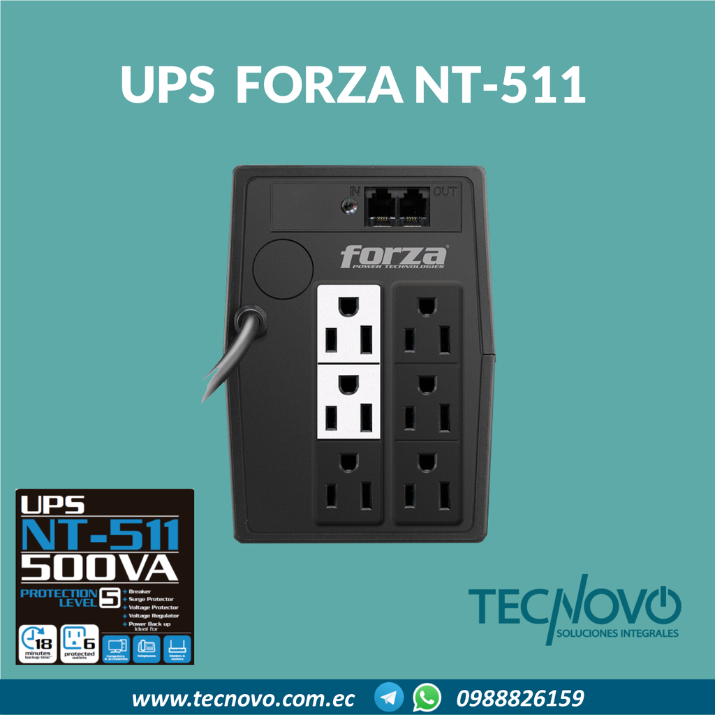 UPS FORZA NT-511 500VA 250W 6 tomas | TECNOVO SOLUCIONES INTEGRALES